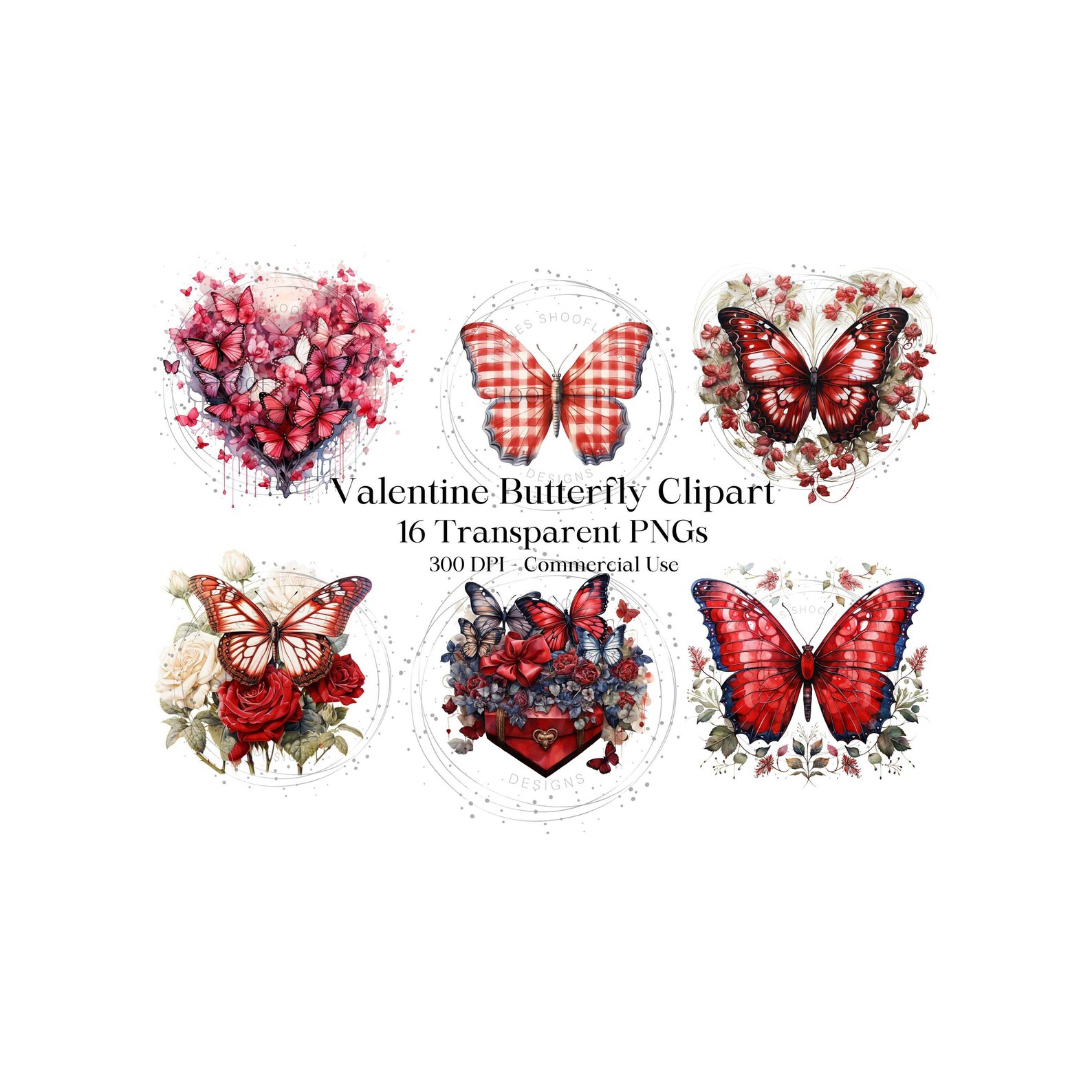 Valentines Butterflies Watercolor Clipart Butterfly PNG Valentines ...