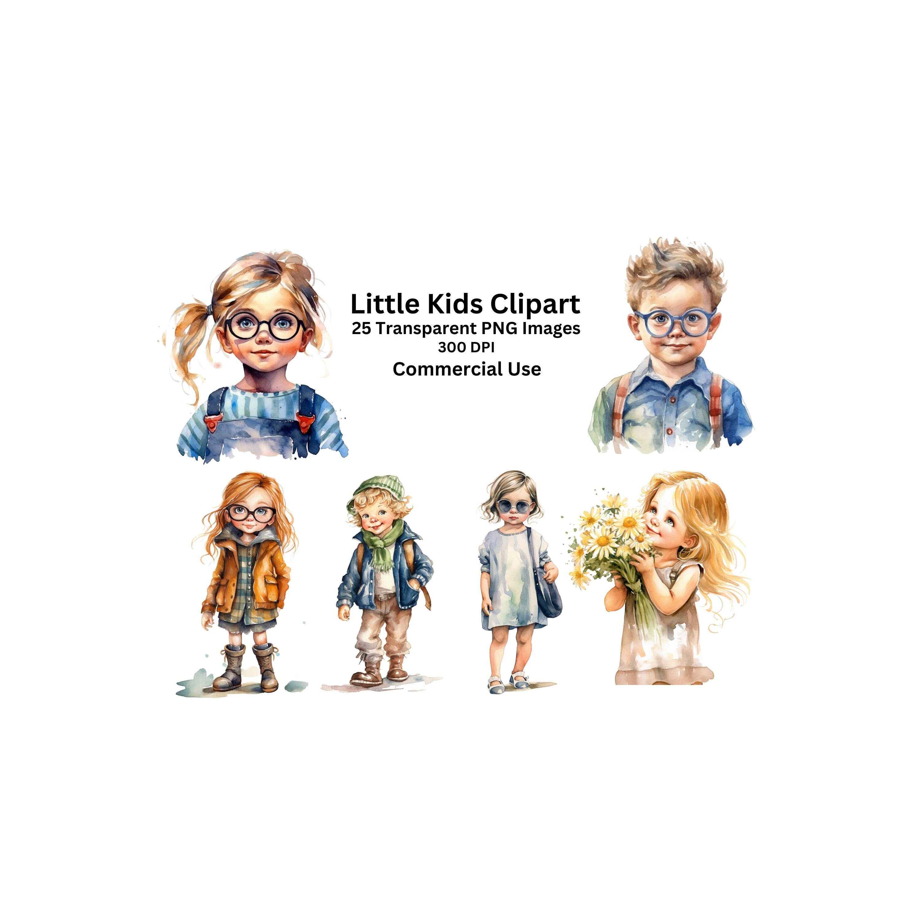 Kids Watercolor Clipart Children Images Kids Images digital Designs PNG ...
