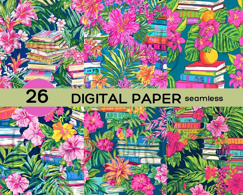 Preppy Books Digital Paper - Preppy Seamless Patterns - Sublimation ...