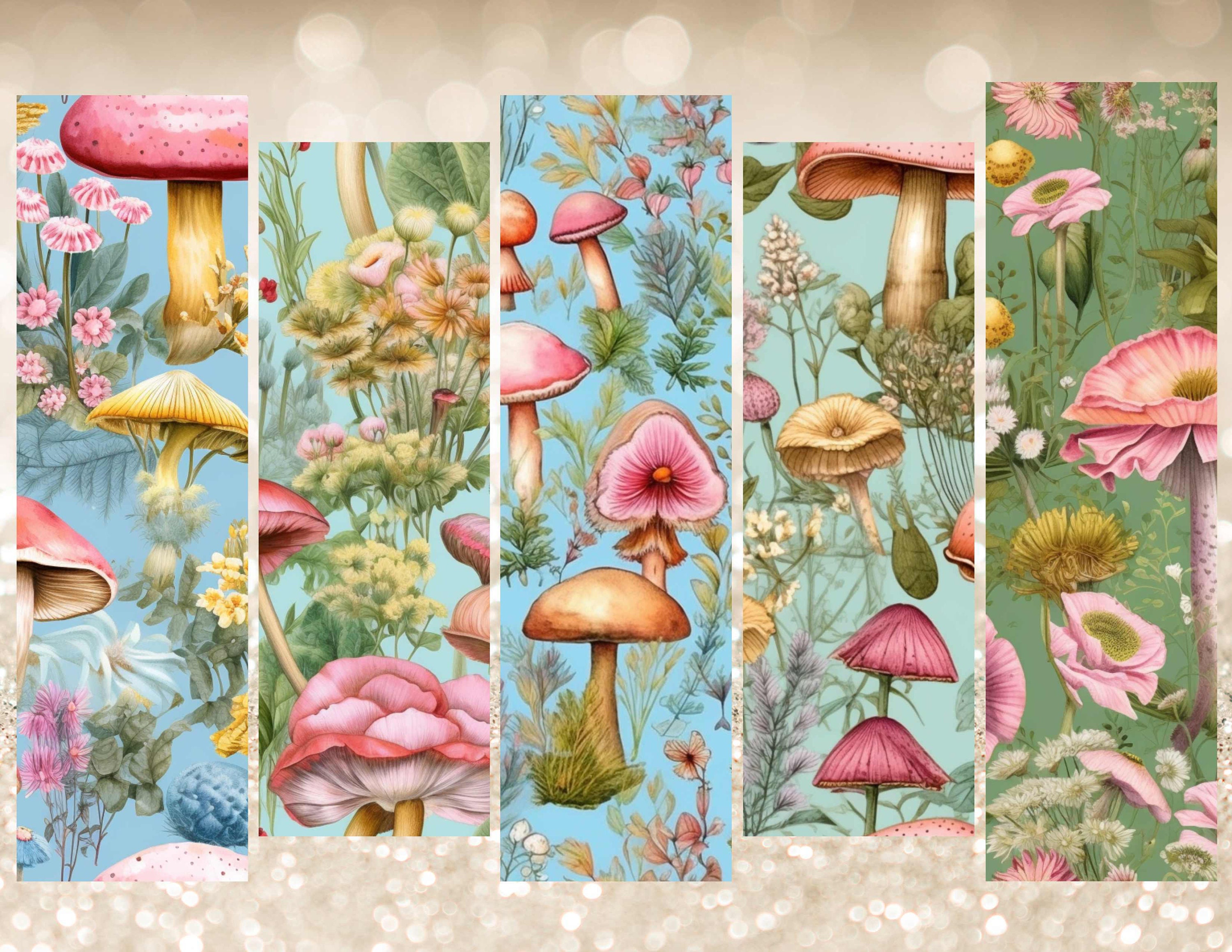 Pink Mushroom Printable Bookmark Set Mushroom Bookmarks Digital ...