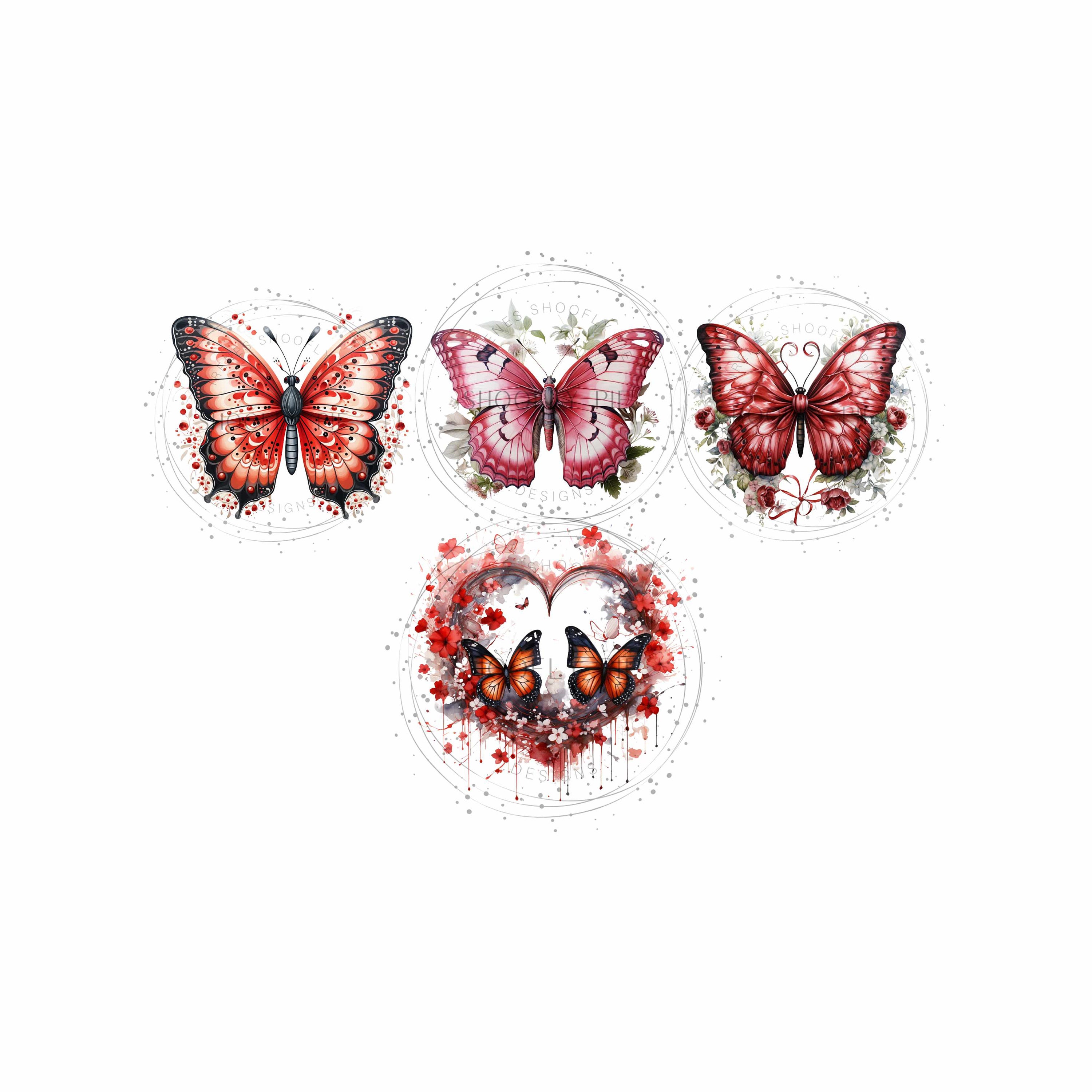 Valentines Butterflies Watercolor Clipart Butterfly PNG Valentines ...