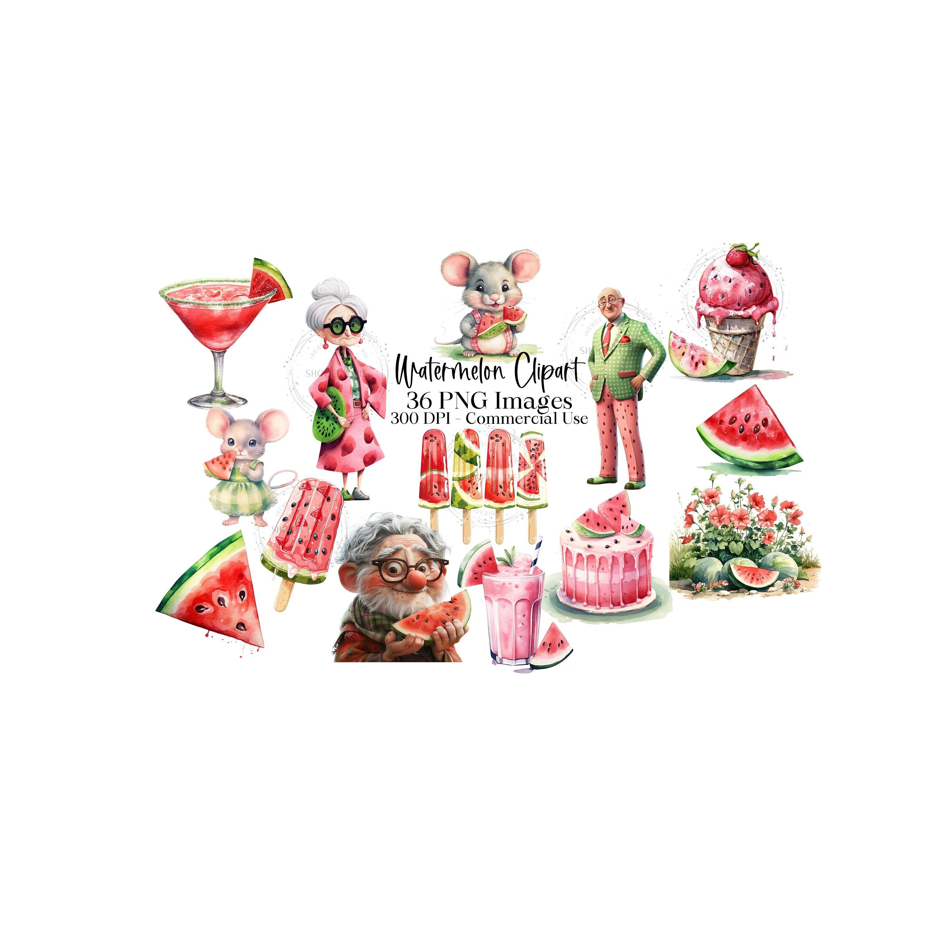 Watermelon Clipart Fruit Png Summer Clipart Mixed Media Quirky Grandma