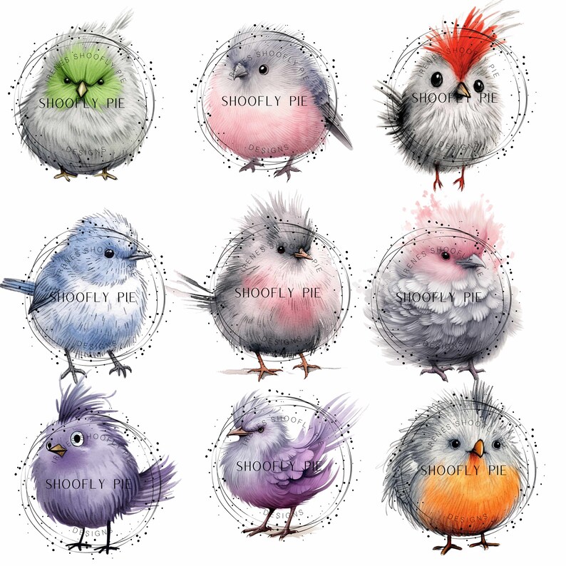 Quirky Bird Clipart - Whimsical Birds PNG - Mixed Media - Digital ...