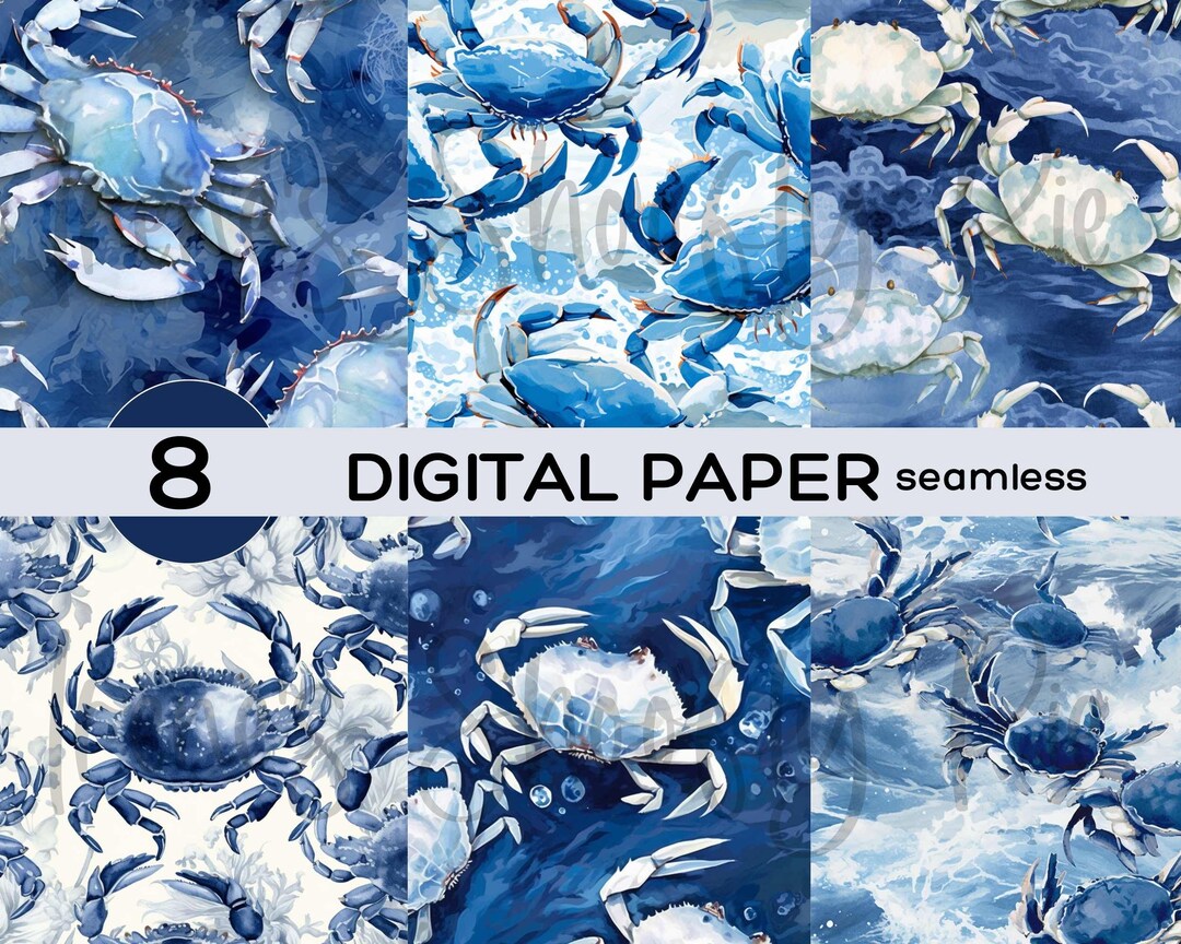 Blue Crab Digital Paper - Blue Crab Seamless Patterns - Sublimation ...