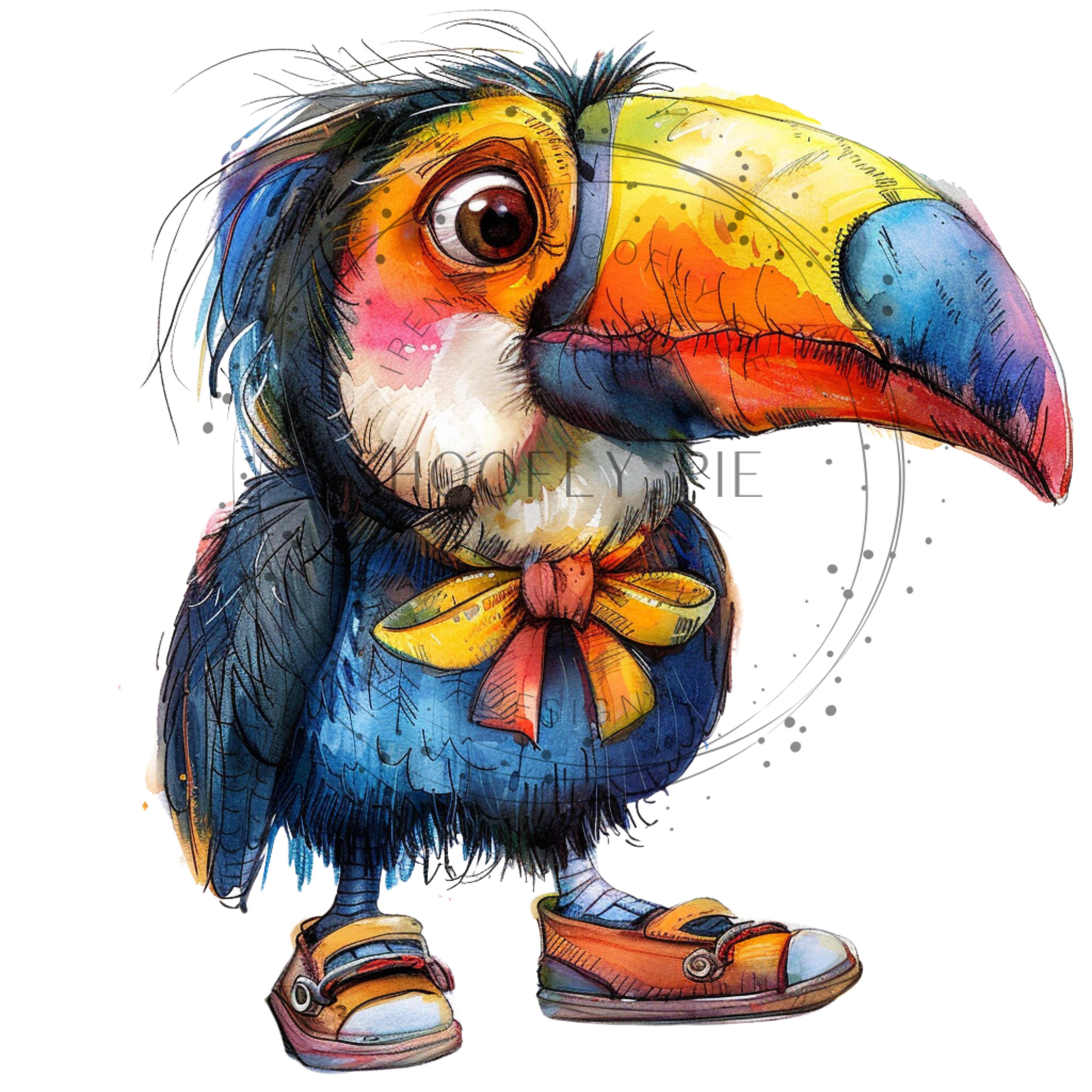 Quirky Bird Clipart - Whimsical Birds PNG - Mixed Media - Digital ...
