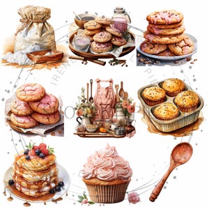 Watercolor Baking Clipart - Baking Supplies PNG - Culinary Clipart Set ...