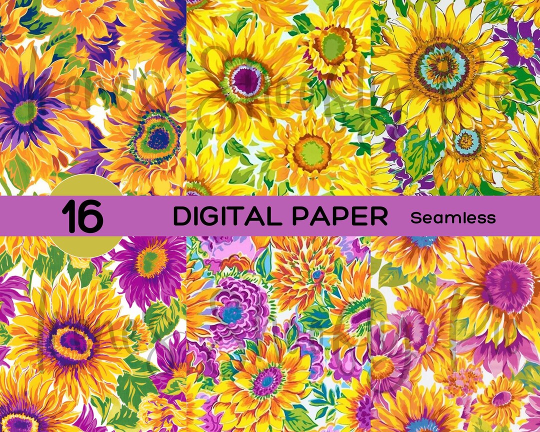Preppy Sunflower Digital Paper - Sunflower Seamless Patterns ...