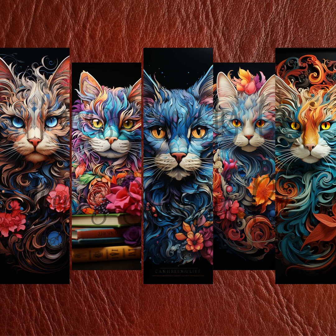 Cat Printable Bookmark Set - Cat Art Bookmark Sets - Colorful Bookmarks ...