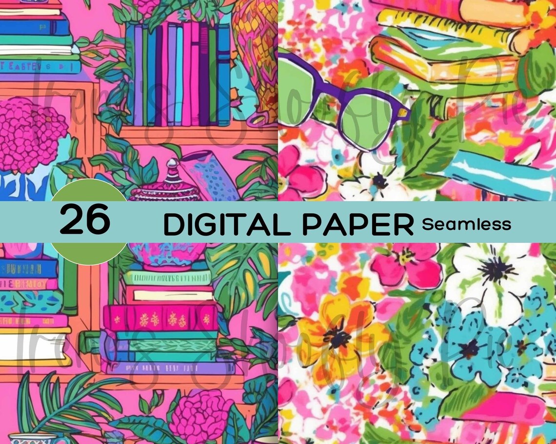 Preppy Books Digital Paper Preppy Seamless Patterns Sublimation Multi ...