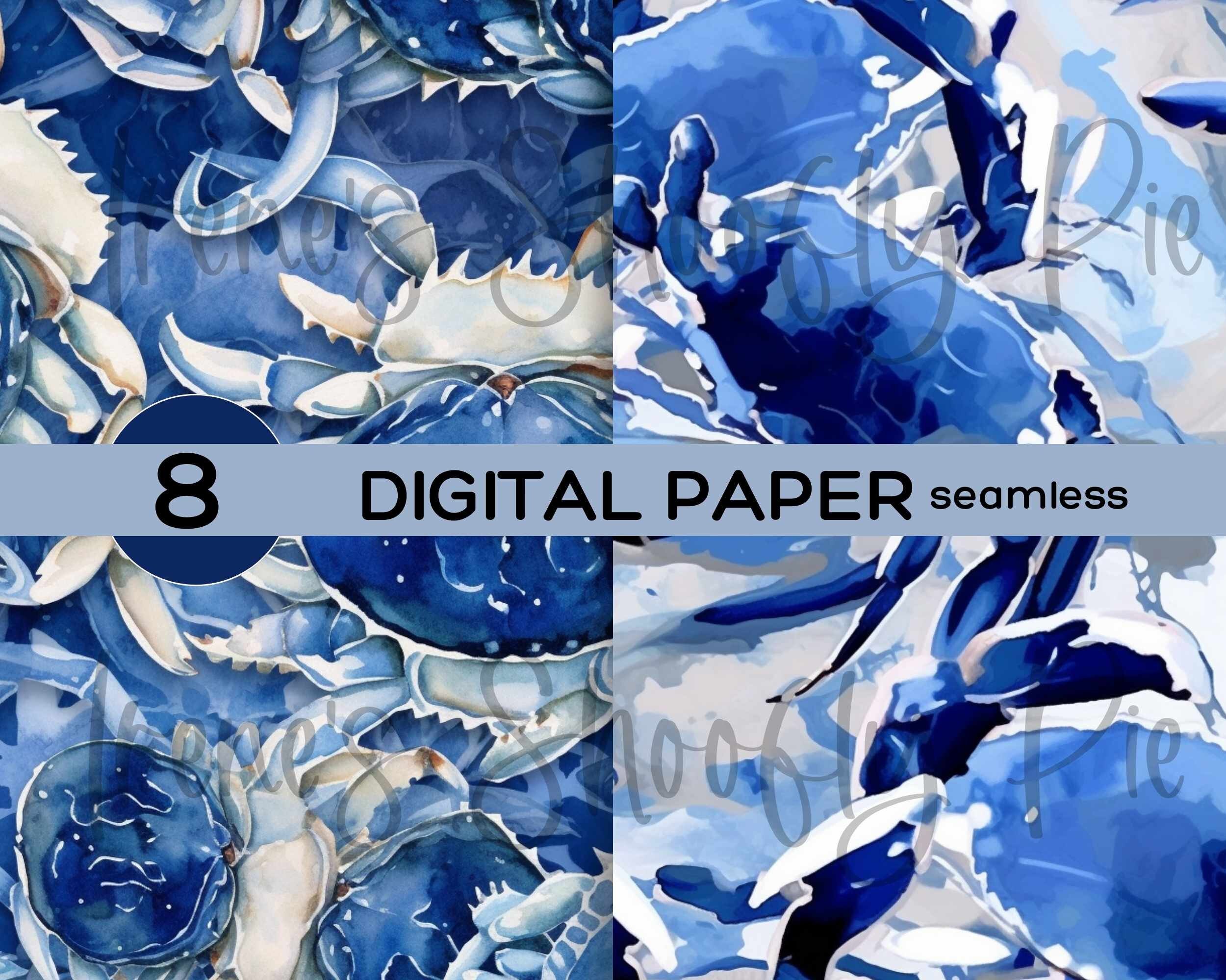 Blue Crab Digital Paper Blue Crab Seamless Patterns Sublimation Multi ...