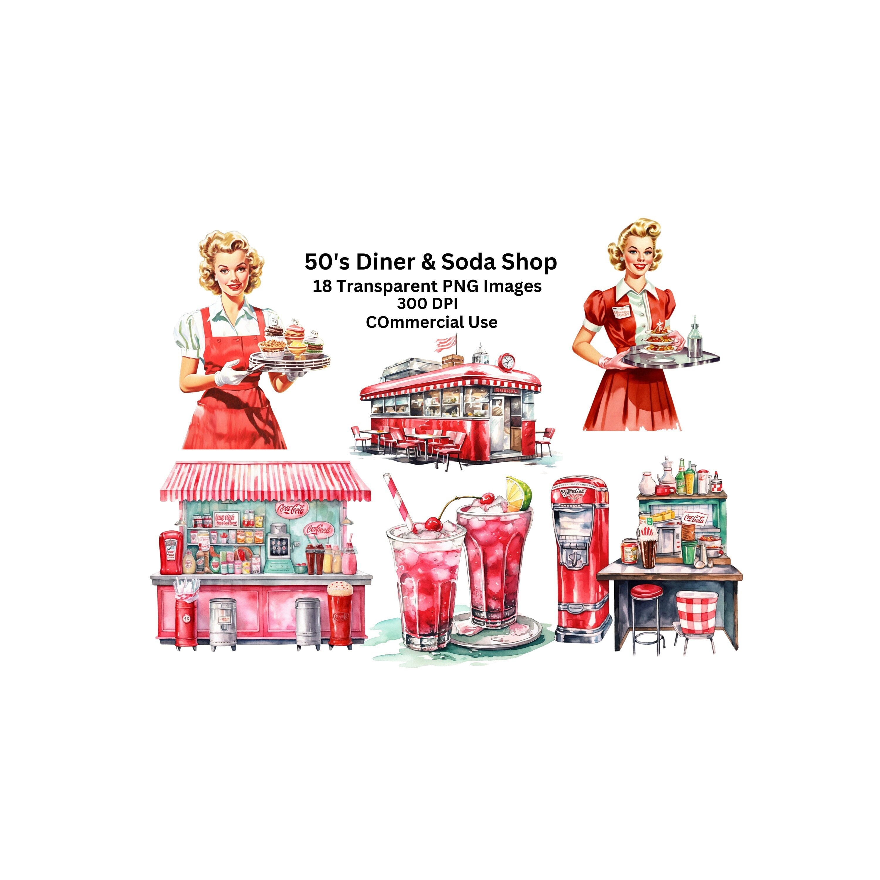 50's Diner and Soda Shop Clipart Retro PNG Scrapbooking Junk Journal - Etsy