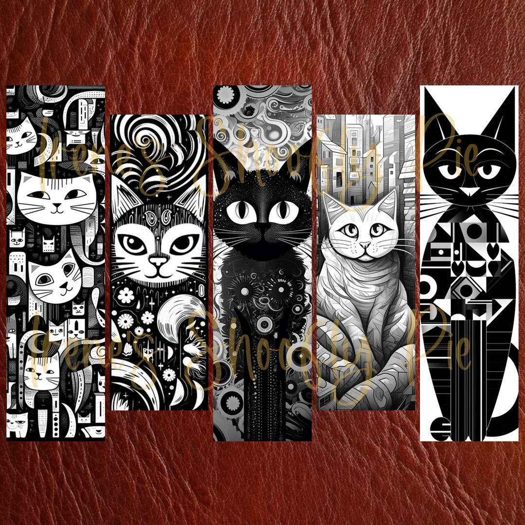 Quirky Cat Bookmark Set - Printable Cat Bookmark Sets - Geometric Cat ...