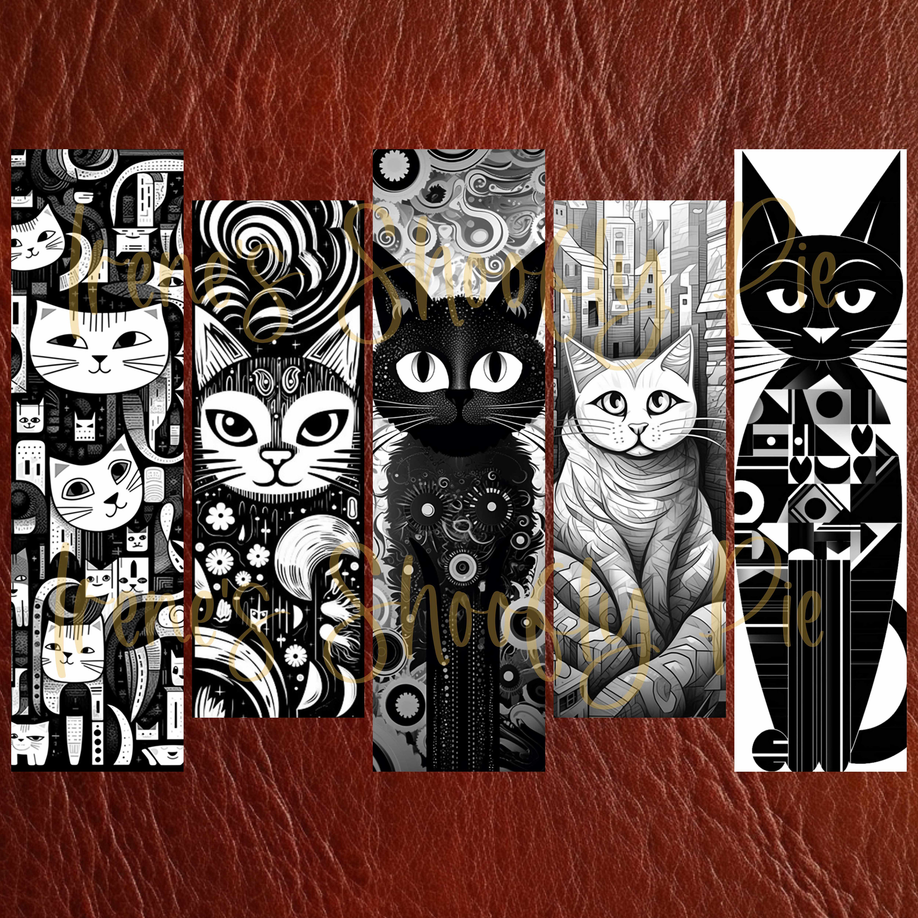 Quirky Cat Bookmark Set Printable Cat Bookmark Sets Geometric Cat ...