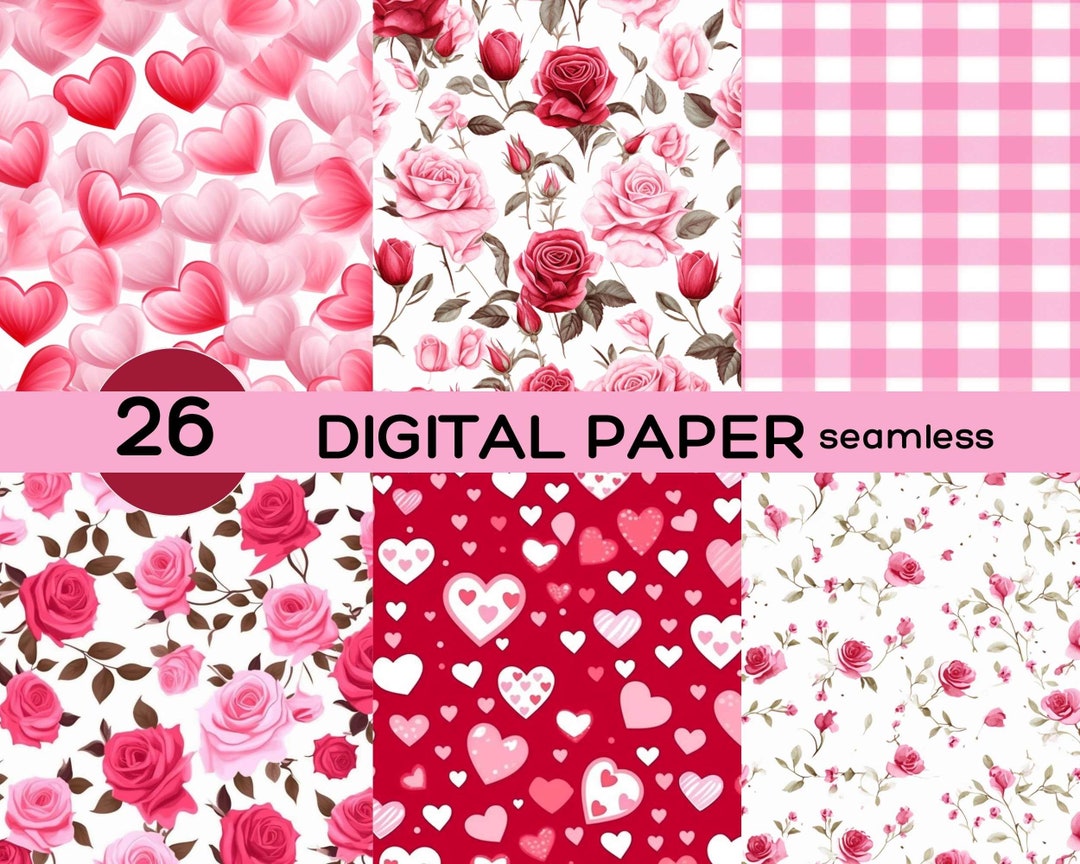 Valentine's Day Digital Paper - Hearts Seamless Patterns - Planner ...