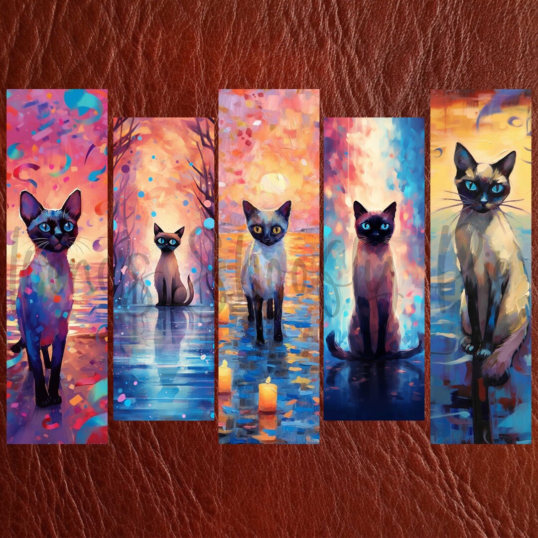 Cat Printable Bookmark Set Fantasy Bookmark Sets Siamese - Etsy