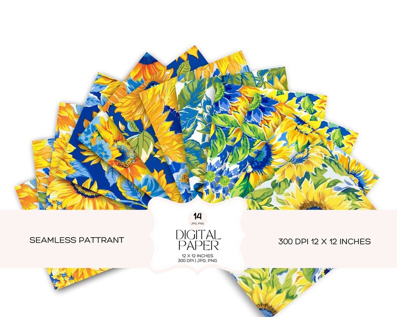 Preppy Sunflower Digital Paper Sunflower Seamless Patterns Sublimation ...