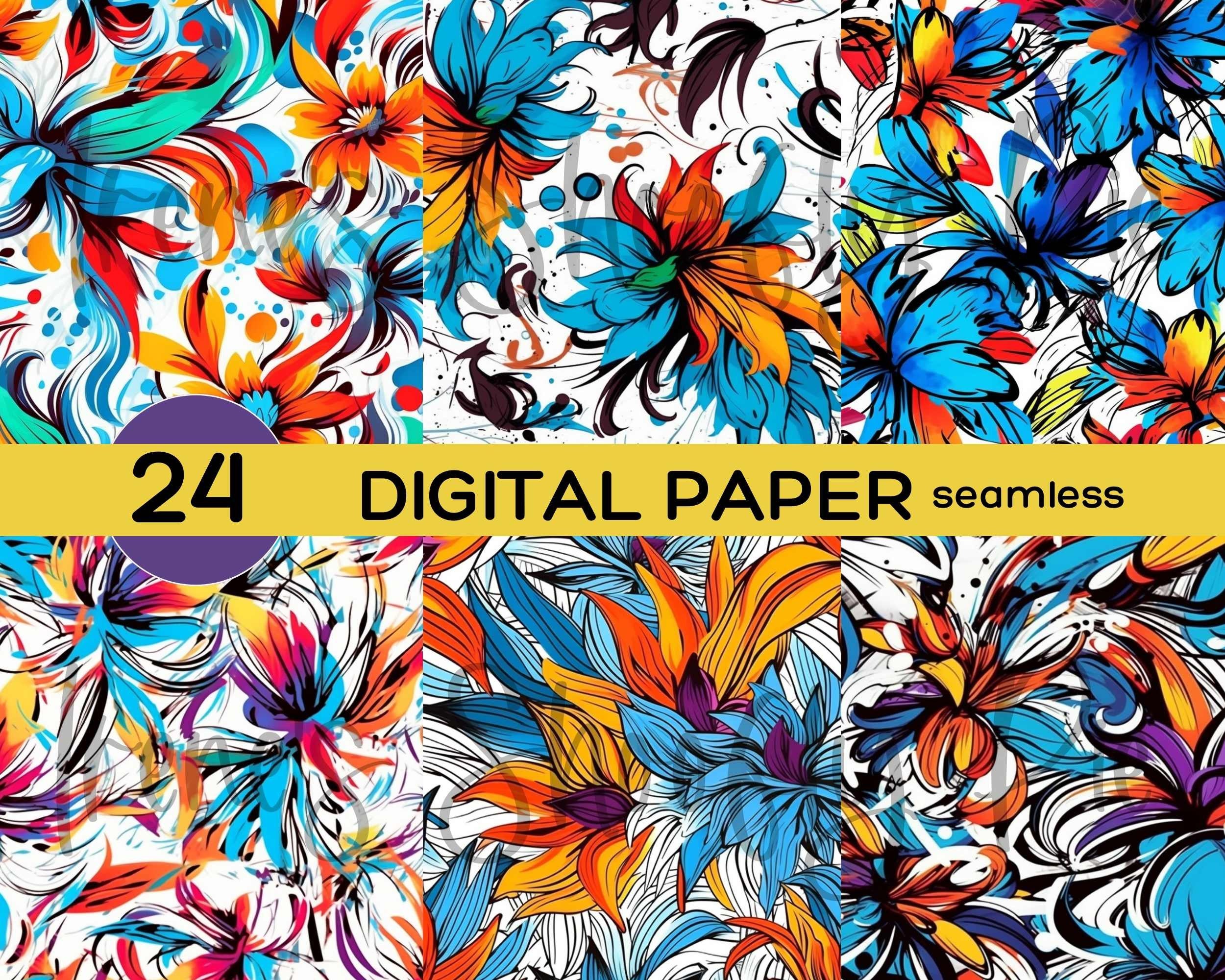 Graffiti Flowers Digital Paper Seamless Patterns graffiti Digital Paper ...