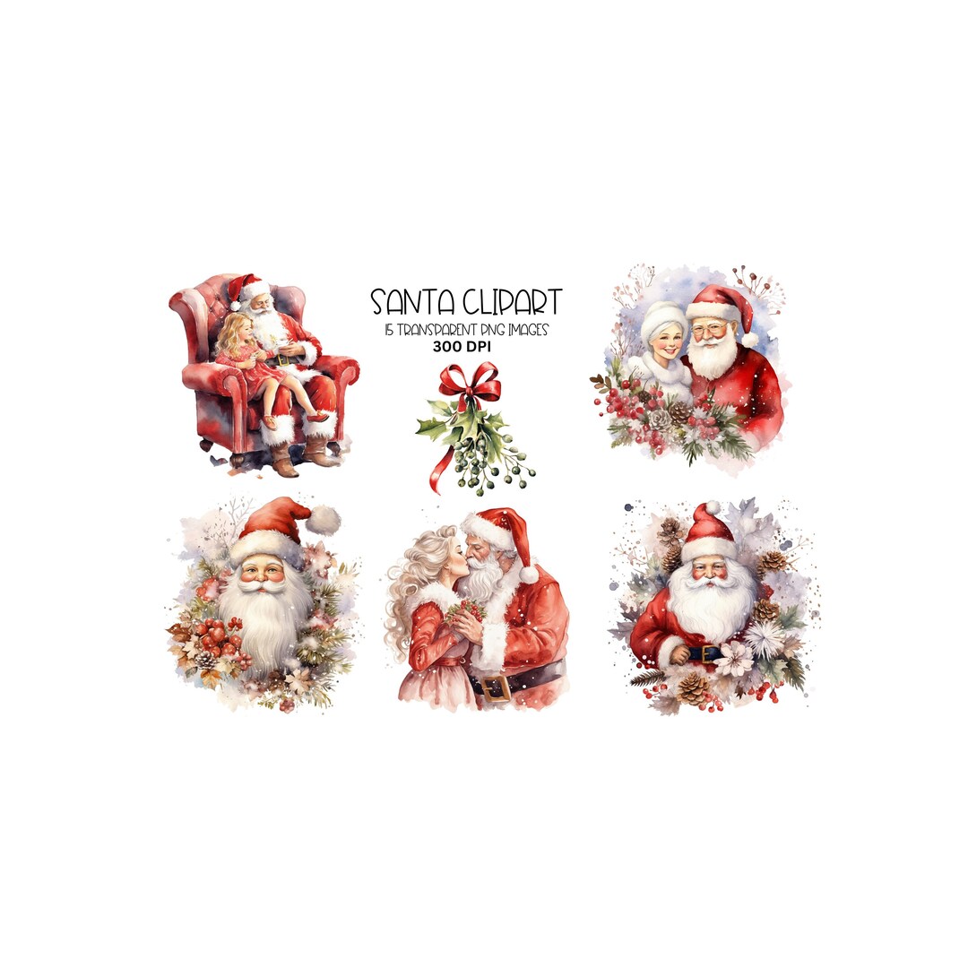 Santa Claus Watercolor Clipart - Christmas Digital Design - Christmas ...