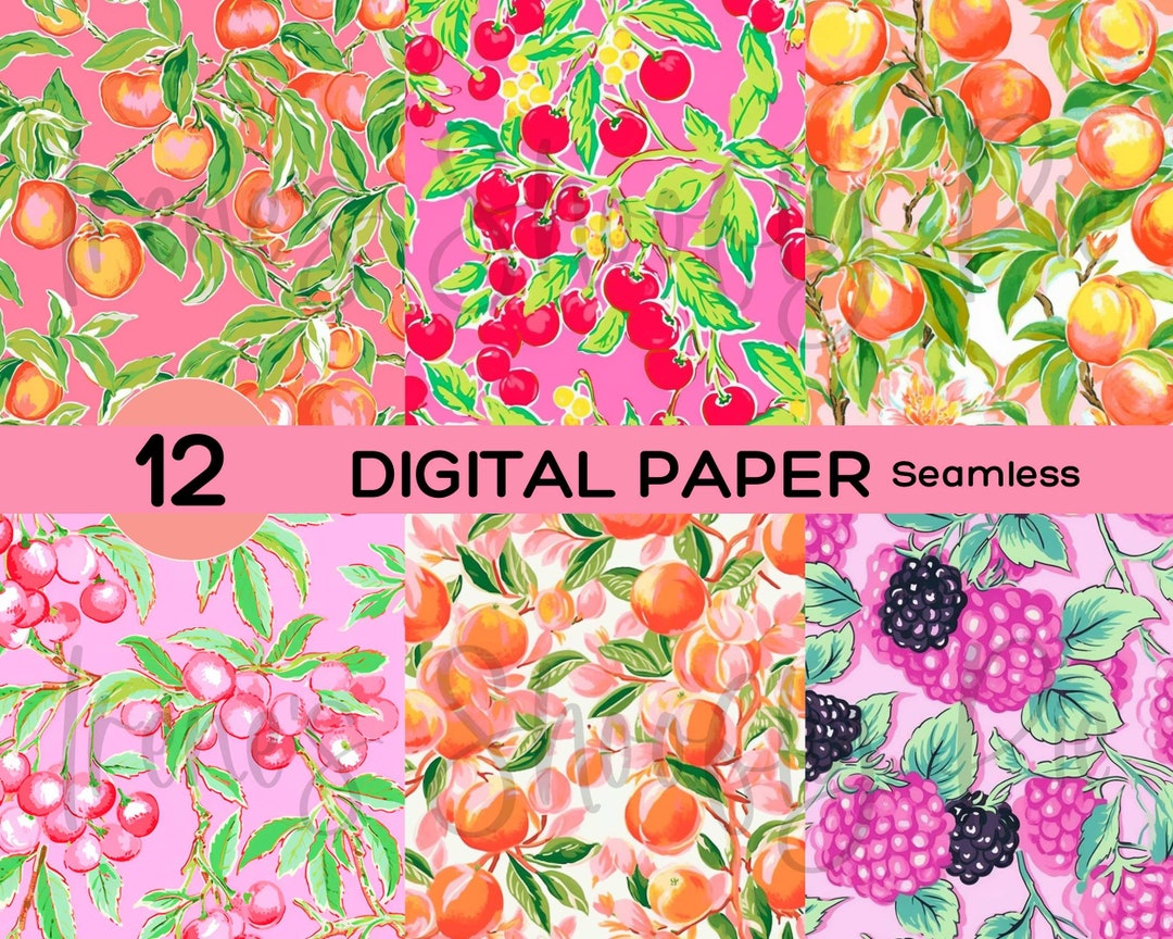 Preppy Summer Fruit Digital Paper - Fruit Seamless Patterns ...