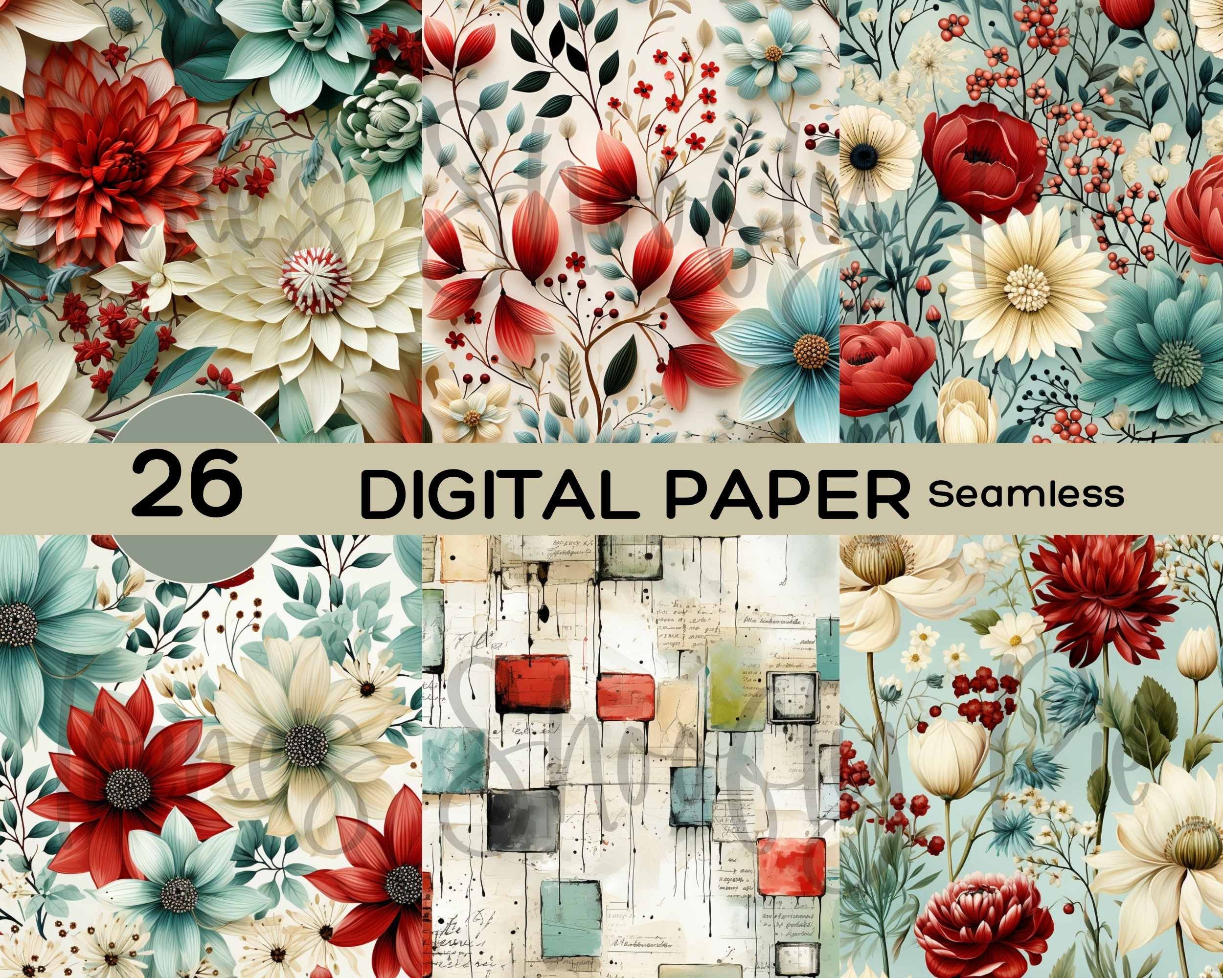 Vintage Floral Digital Paper Vintage Seamless Patterns Sublimation ...