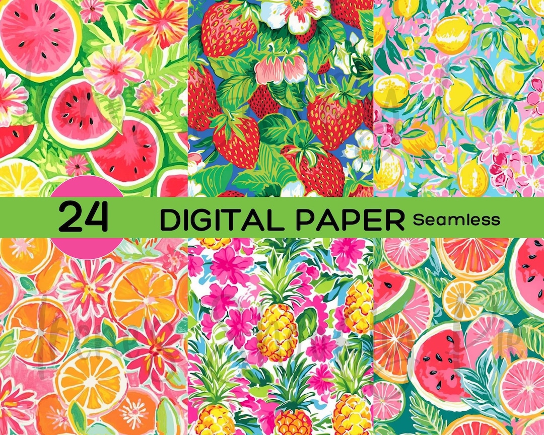 Preppy Summer Fruit Digital Paper - Fruit Seamless Patterns ...