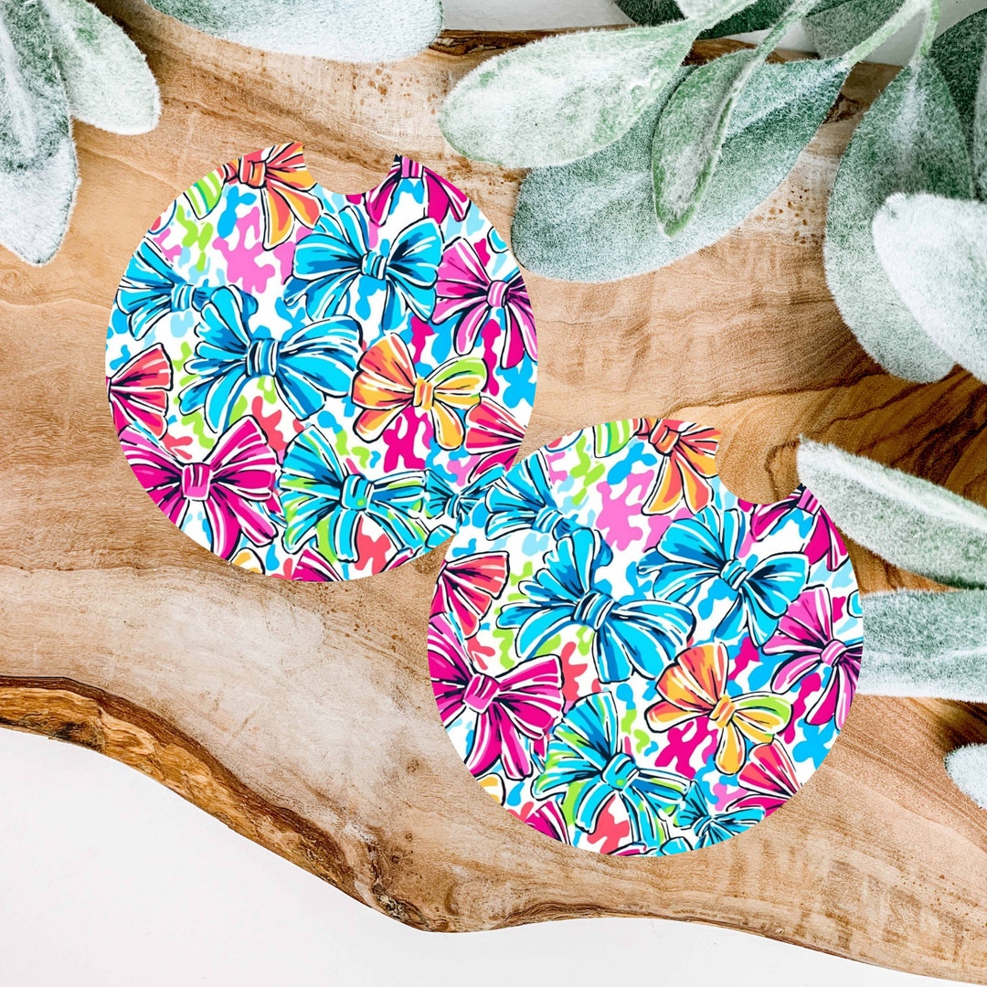 Bows Car Coaster Set of 2 Bows Car Coaster Car Accessories Sandstone ...