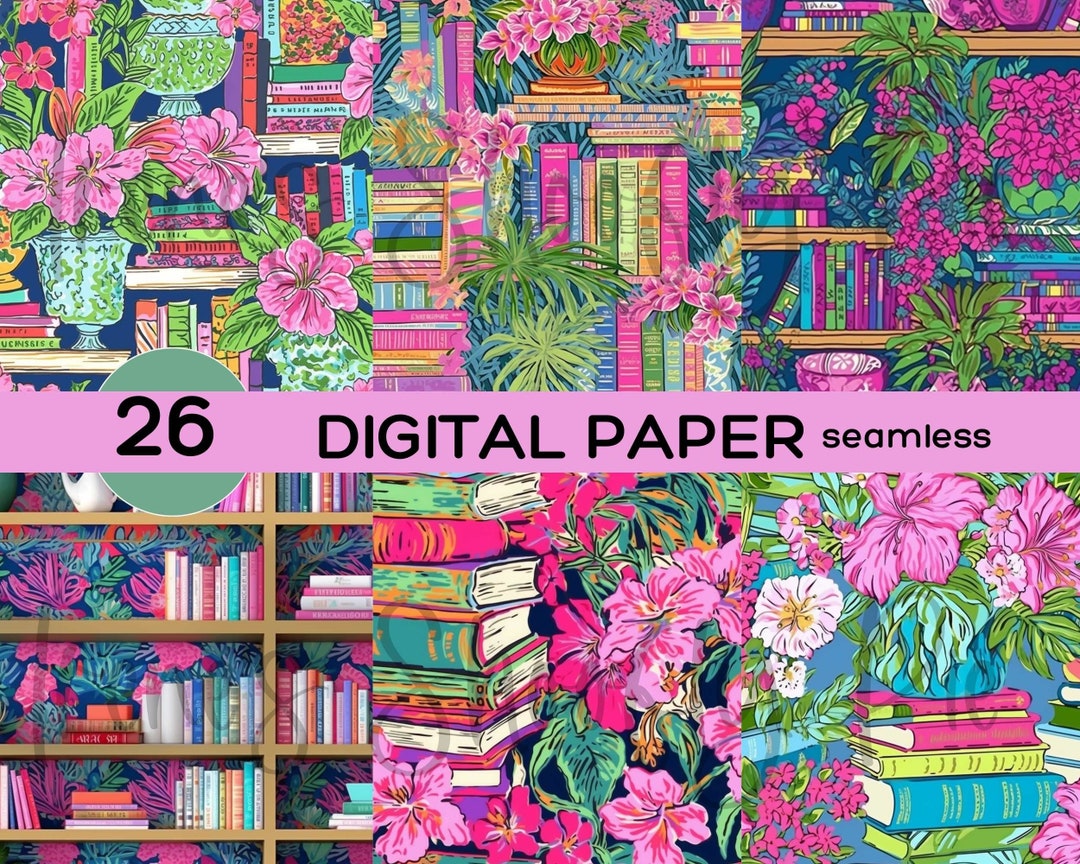 Preppy Books Digital Paper - Preppy Seamless Patterns - Sublimation ...
