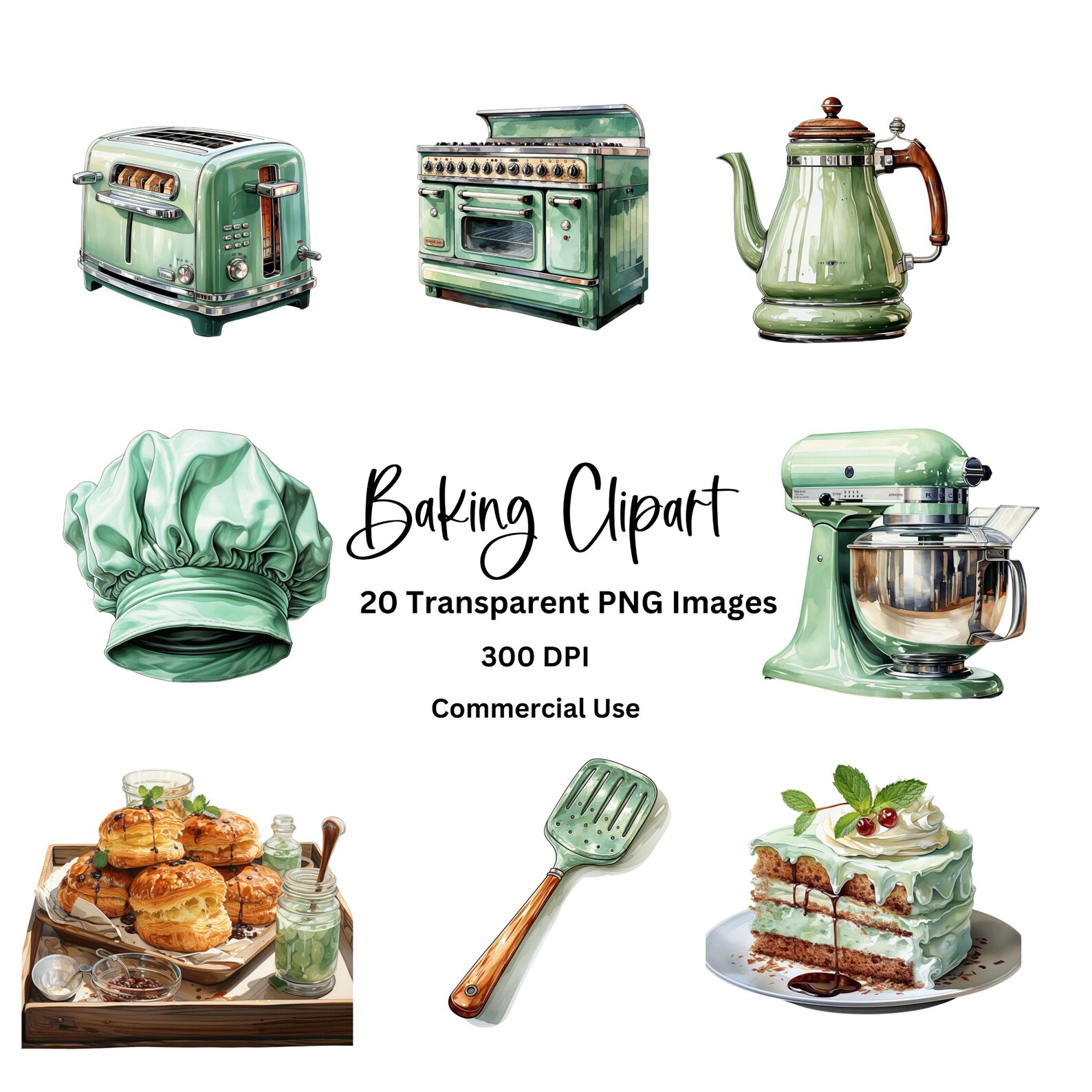 Watercolor Baking Clipart Baking Supplies PNG Culinary Clipart Set Home ...