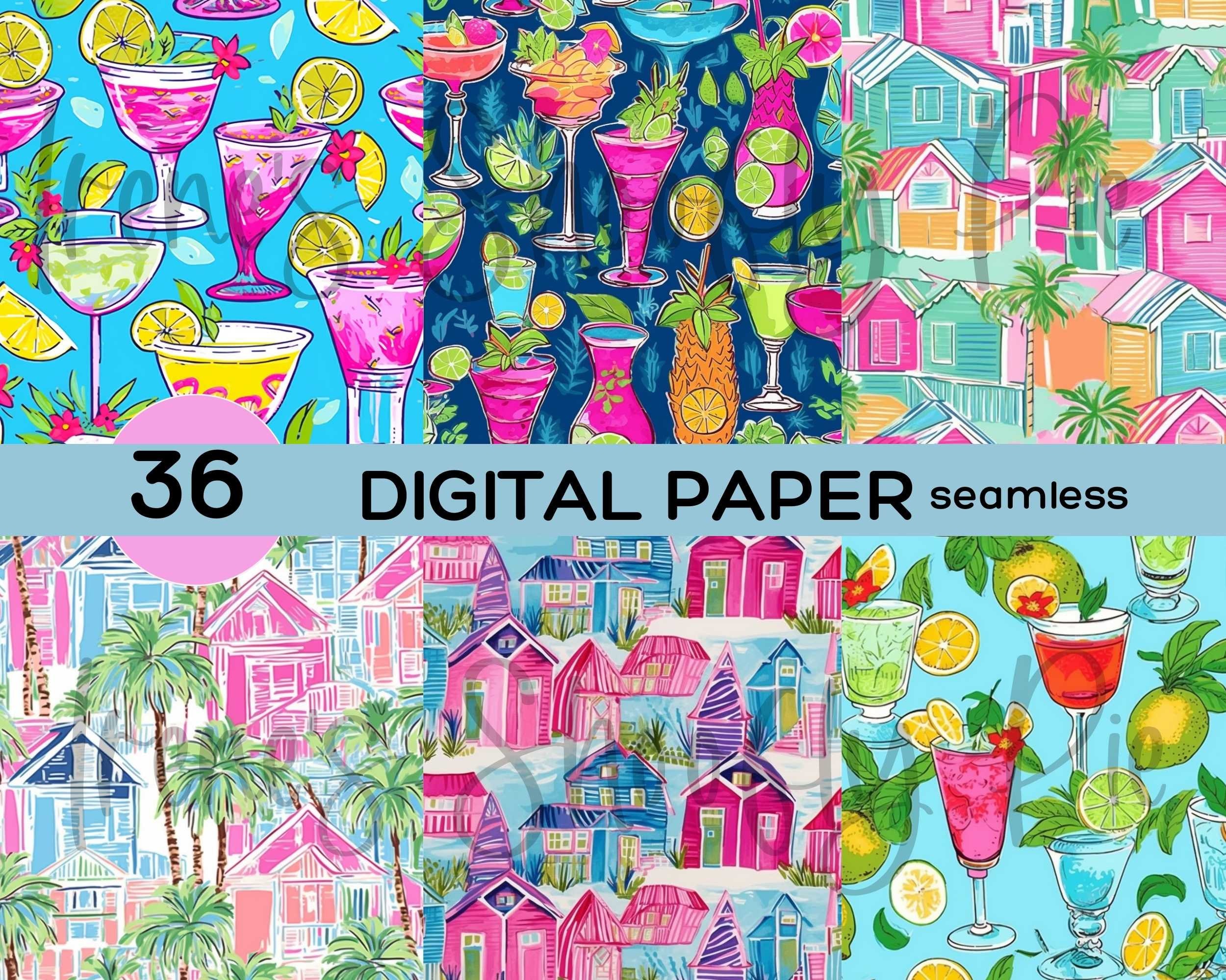 Preppy Beach Digital Paper Beach Seamless Patterns Sublimation Multi ...