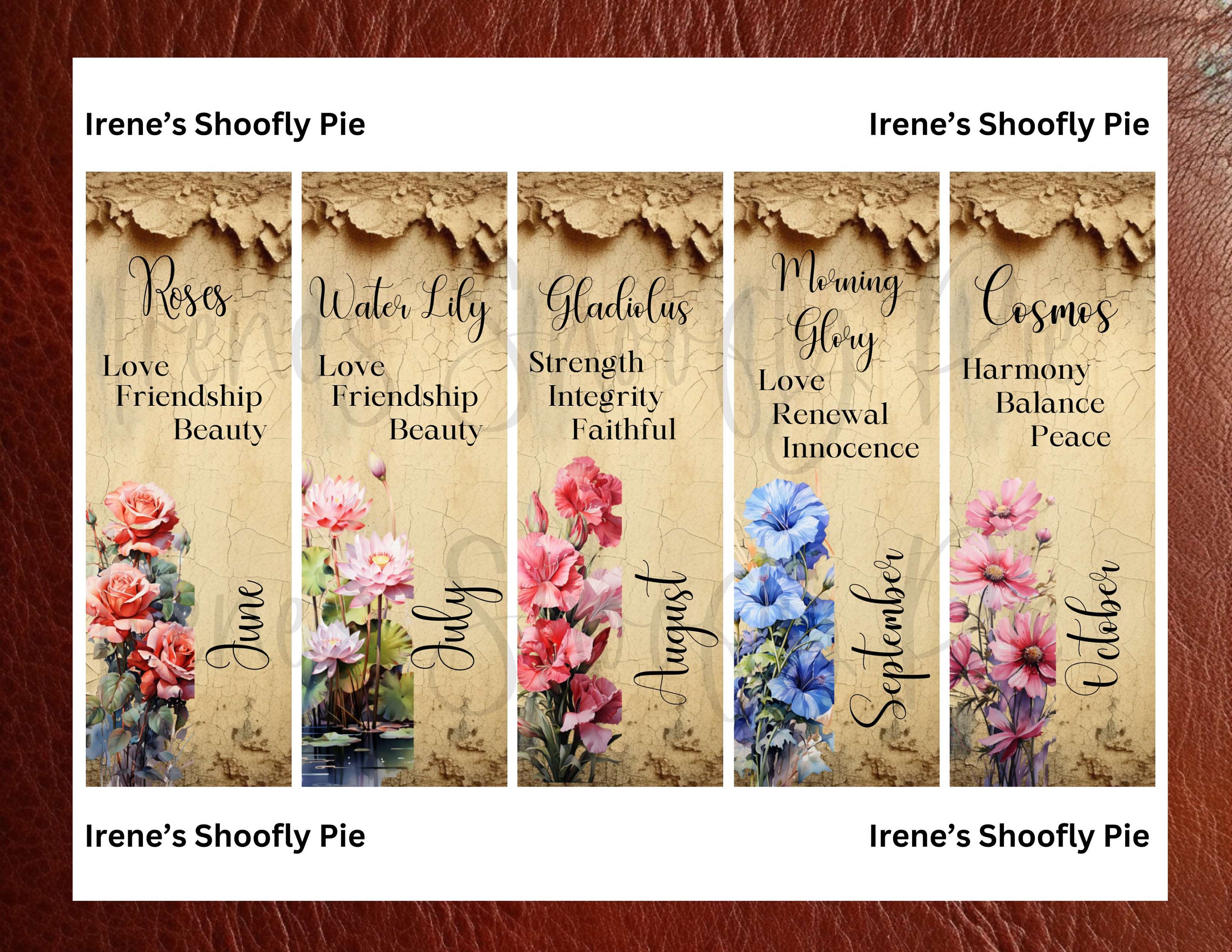 Birth Flower Bookmark Set JPG Bookmark Sets Birth Flower Meaning Bookmarks Digital Downloads PNG ...