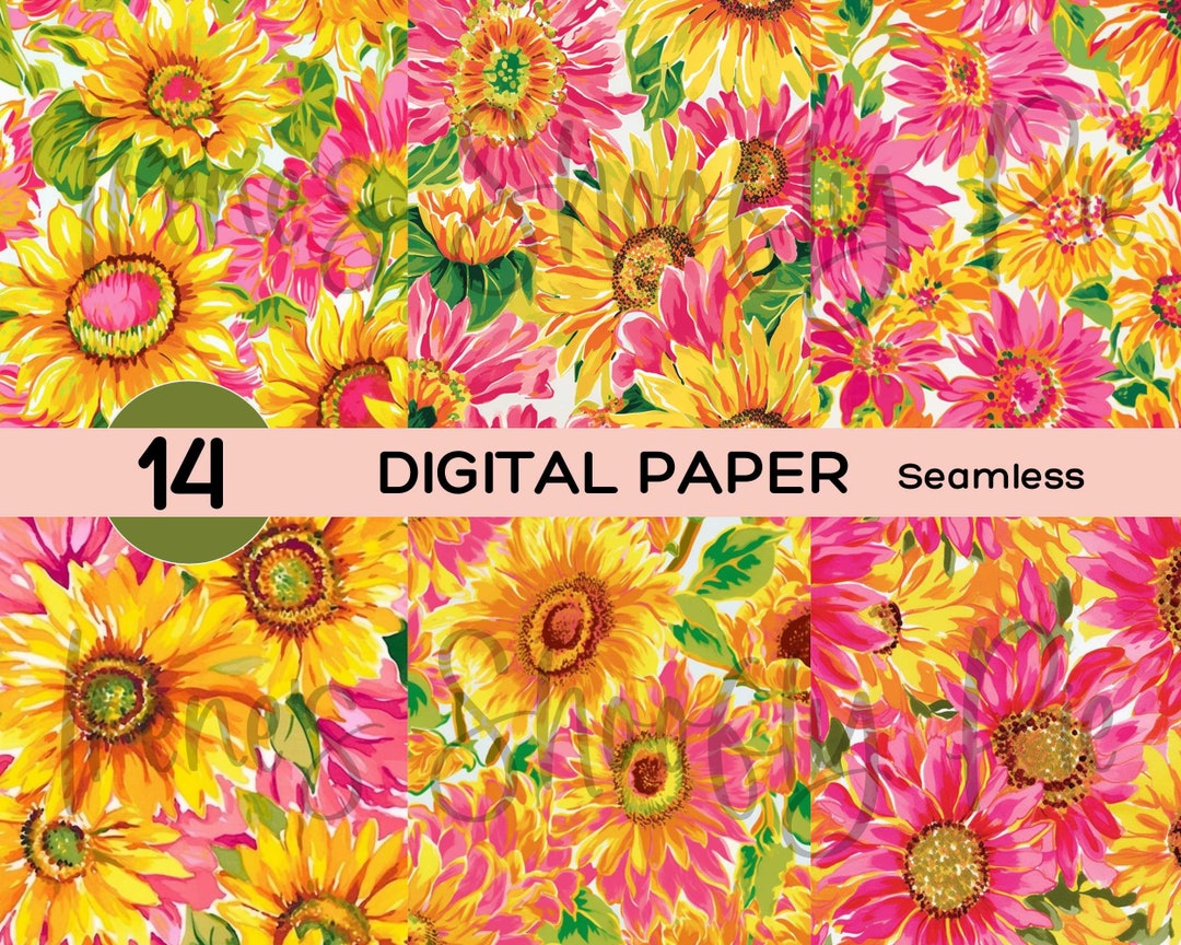 Preppy Sunflower Digital Paper - Sunflower Seamless Patterns ...