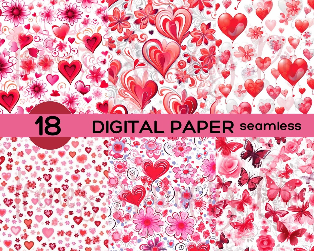 Valentine's Day Groovy Digital Paper - Retro Hearts Seamless Patterns ...