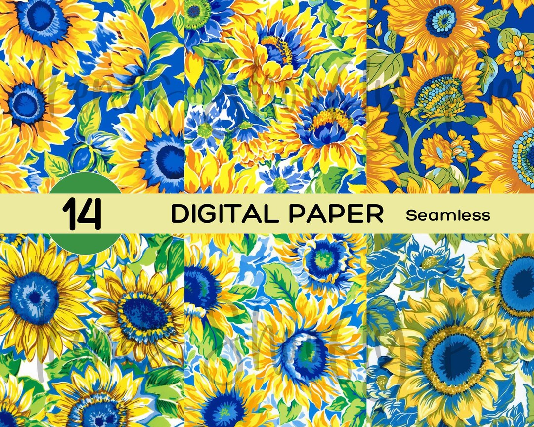 Preppy Sunflower Digital Paper - Sunflower Seamless Patterns ...