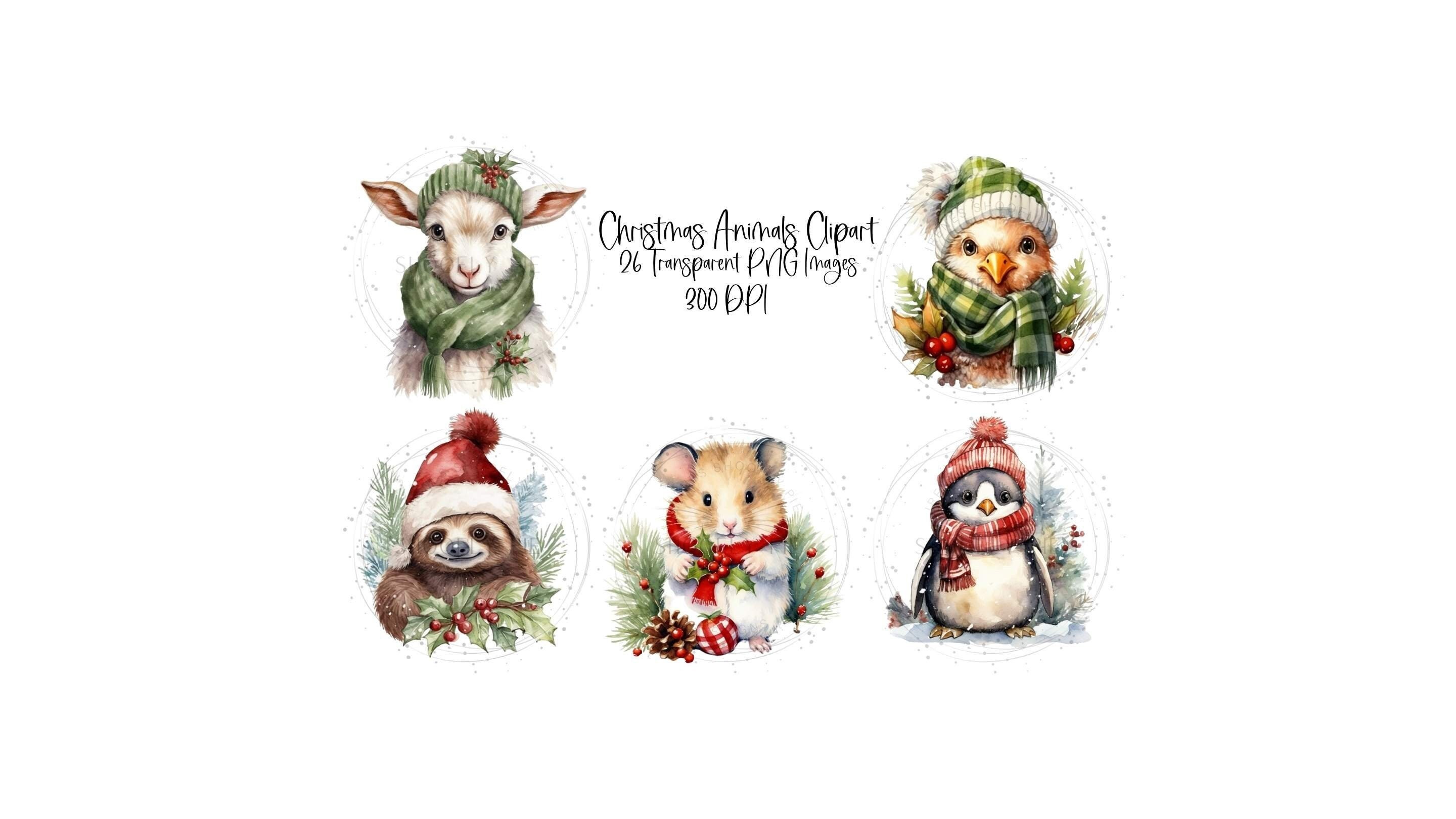 Christmas Animals Watercolor Clipart Animal PNG Scrapbooking Junk ...