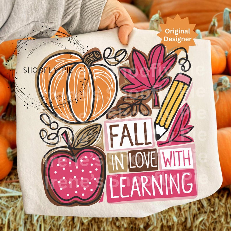 Retro Teacher Fall Png, Fall in Love With Learning Png, Fall T-shirt ...