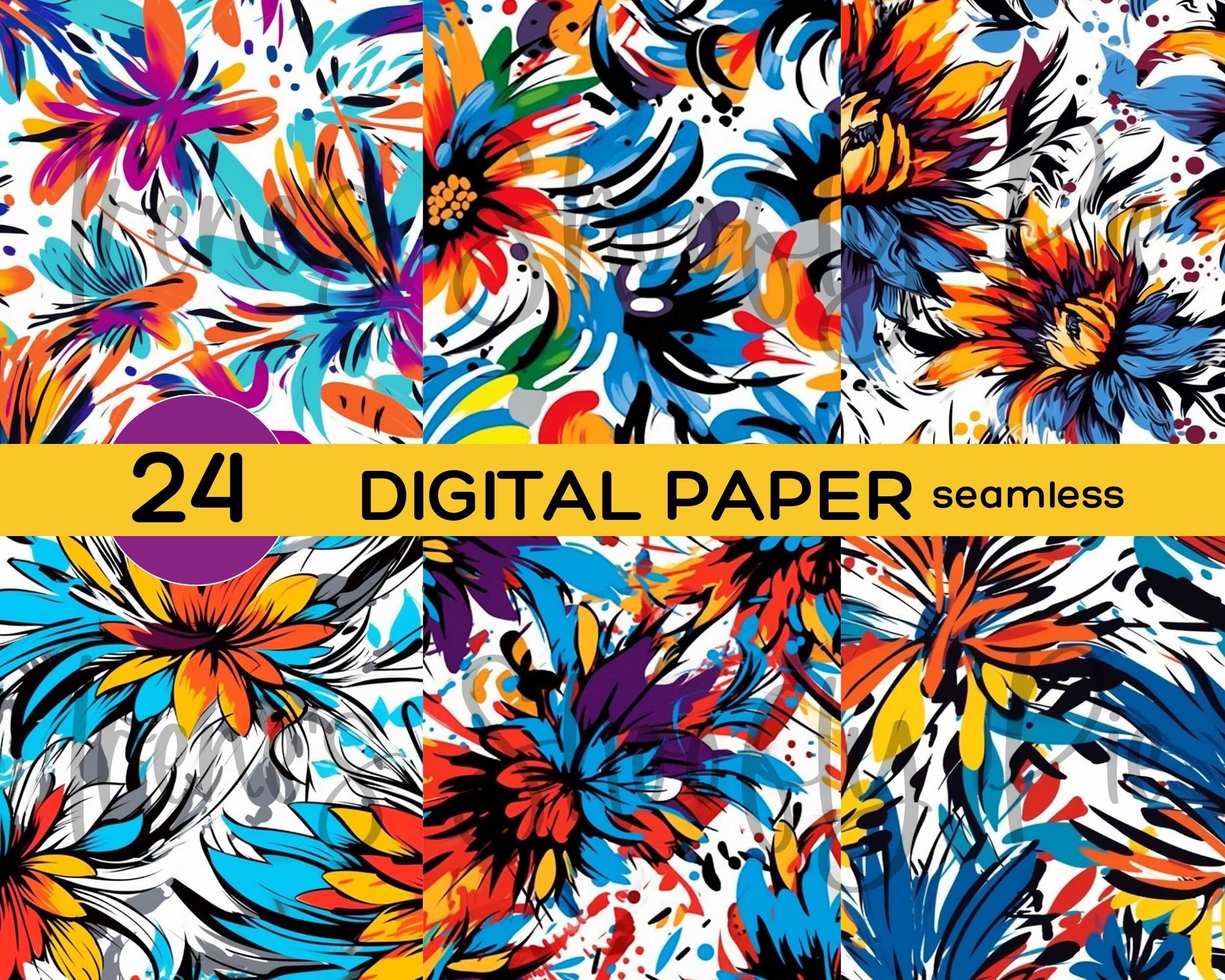 Graffiti Flowers Digital Paper Seamless Patterns graffiti Digital Paper ...