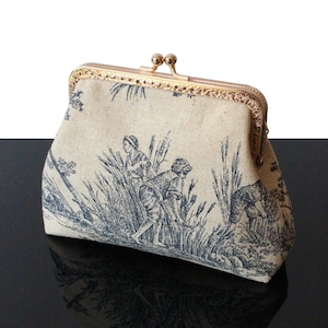 French Toile De Jouy Navy Blue Makeup Bag Vintage Handbag Toile De Jouy ...