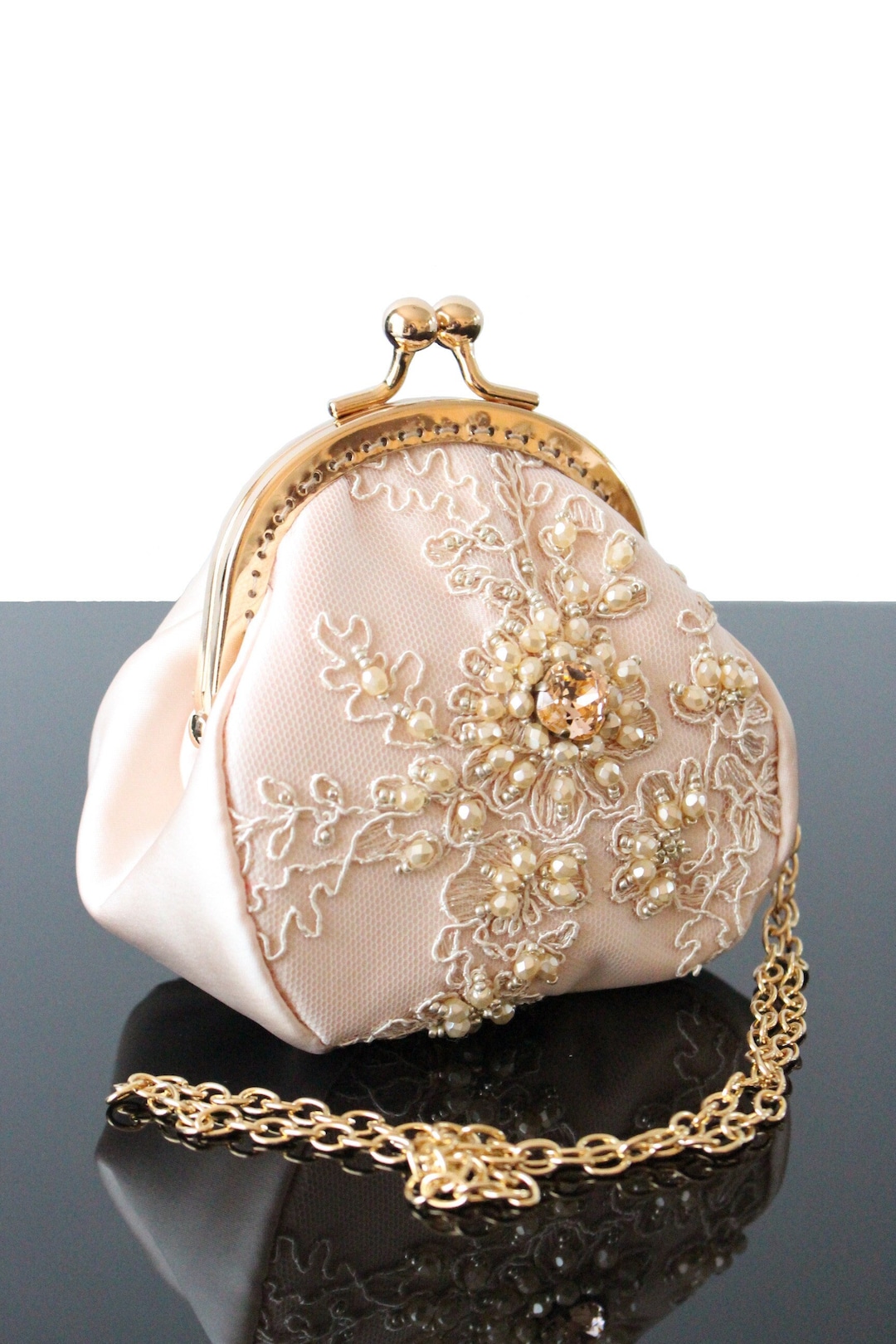 Vintage Beaded Purse Rose Blush Bridal Clutch Beaded Wedding Bag Rose ...