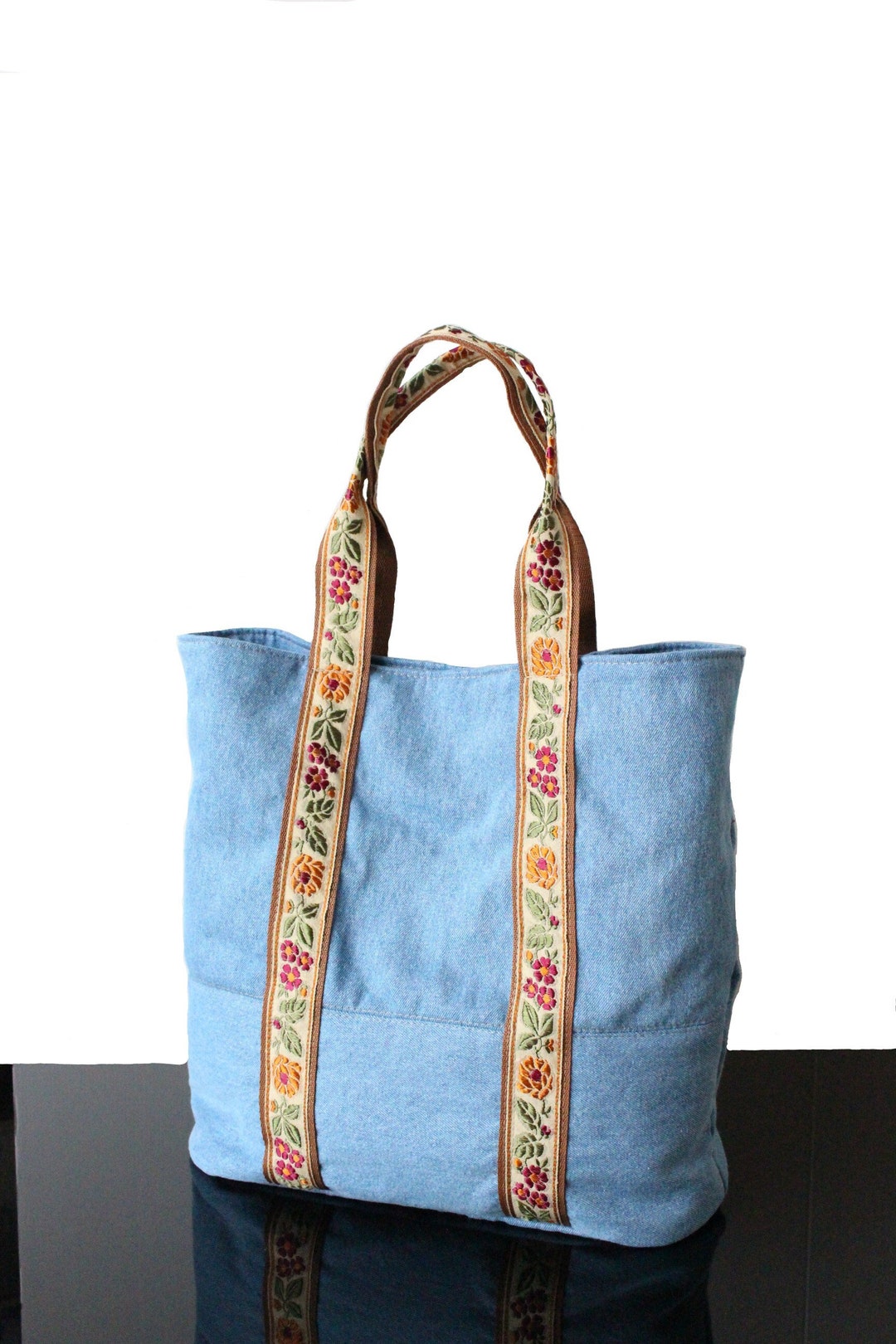 Designer Denim Bag Large Tote Denim Handbag Creation Unique Handmade - Etsy