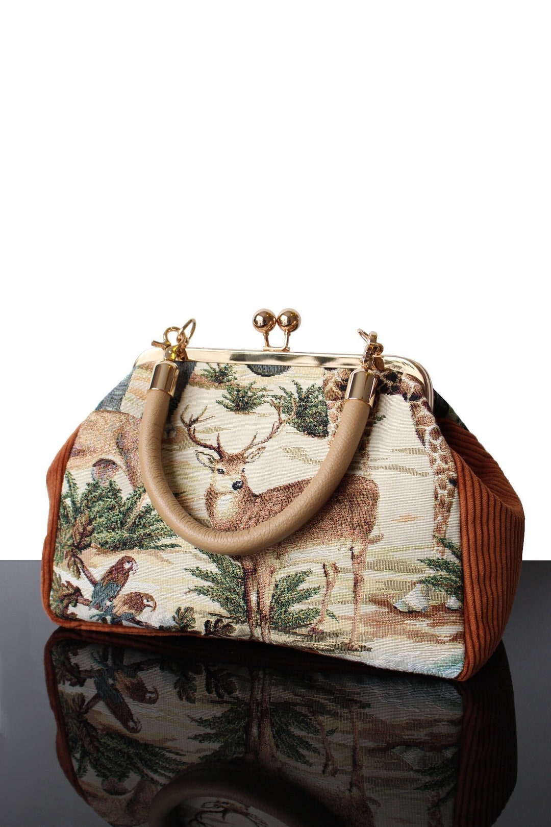 Doctor Bag With Deer Tapestry Kisslock Purse Handmade Unique French ...