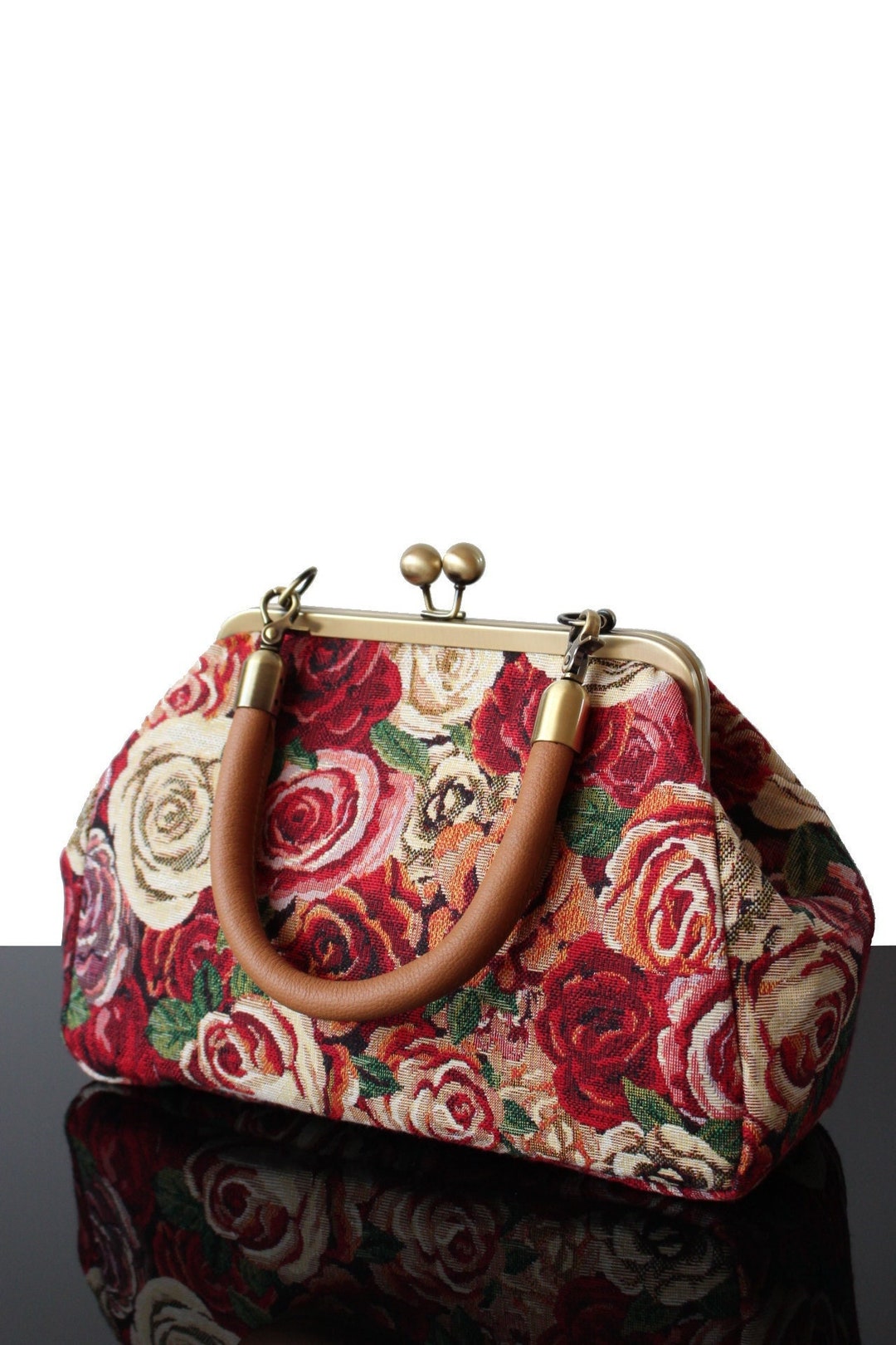 Tapestry Doctor Bag French Tapestry Bag Floral Purse Berry Color With ...