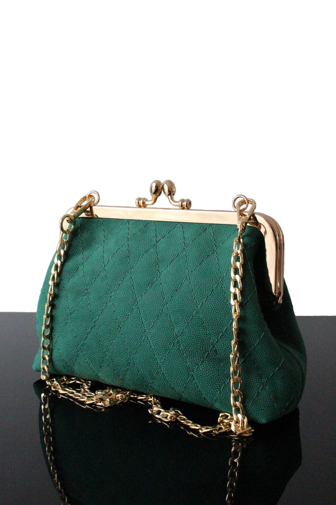 Quilted Emerald Green Leather Bag Women's Evening Handbag - Etsy