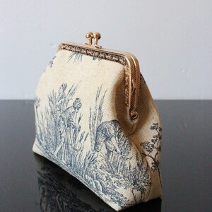 French Toile De Jouy Navy Blue Makeup Bag Vintage Handbag Toile De Jouy ...
