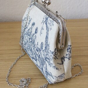Toile De Jouy Clutch Navy Blue Silver Bridal Purse French Linen Handbag ...