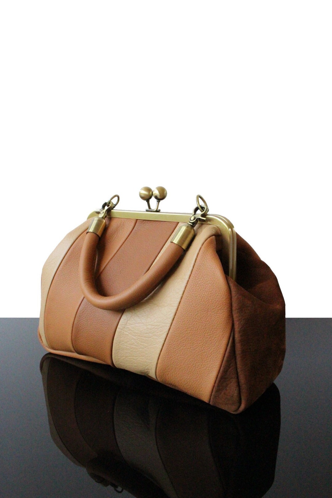 Leather Doctor Bag Patchwork Handbag With Shoulder Strap Gift for Her ...