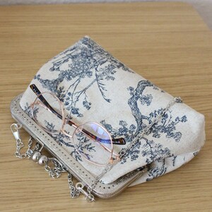 Toile De Jouy Clutch Navy Blue Silver Bridal Purse French Linen Handbag ...