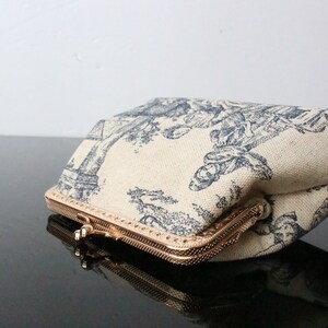 Toile De Jouy Vintage Makeup Bag Navy Blue Kisslock Linen Purse Gift ...