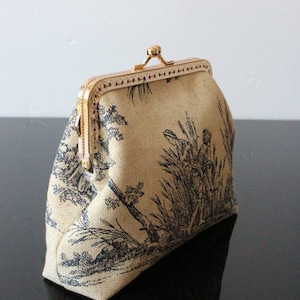 French Toile De Jouy Navy Blue Makeup Bag Vintage Handbag Toile De Jouy ...