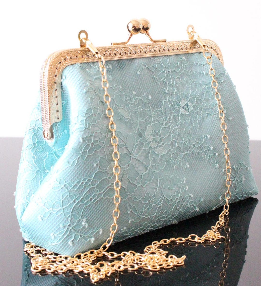 Mint Wedding Clutch Bag Vintage Clasp Purse Light Green and Pale ...