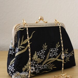 Black and Golden Bag for Wedding Guest Embroidered Floral Purse Bridal ...